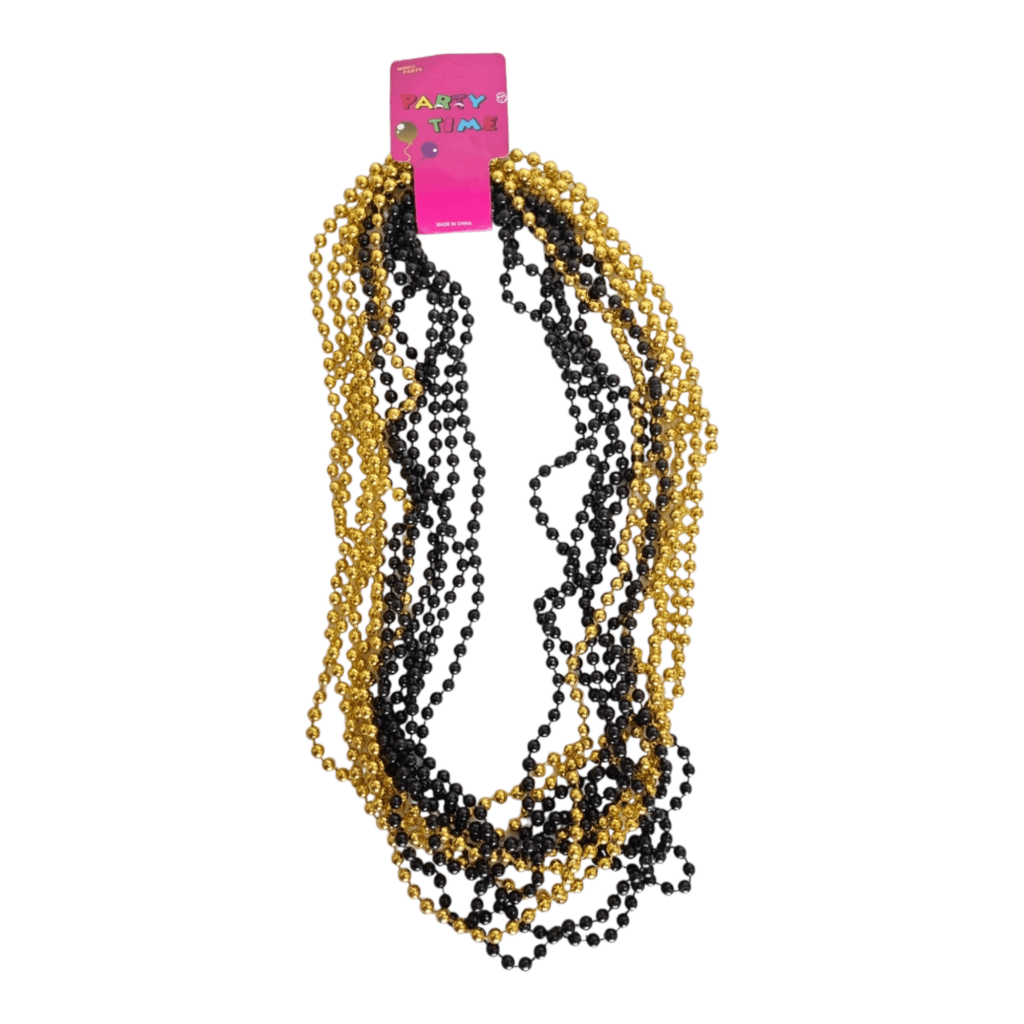 12 Collares de perlas en negro y dorado – Mundo Fiesta
