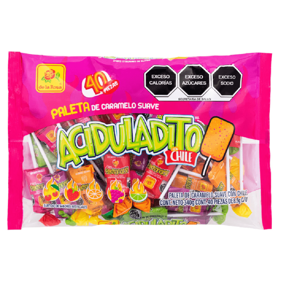 Paleta de Caramelo Suave Aciduladita 40 piezas 8.5 grs – Mundo Fiesta